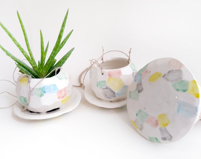 Ceramic Multicolor Faceted Hanging Planter or Flower Pot With - Etsy