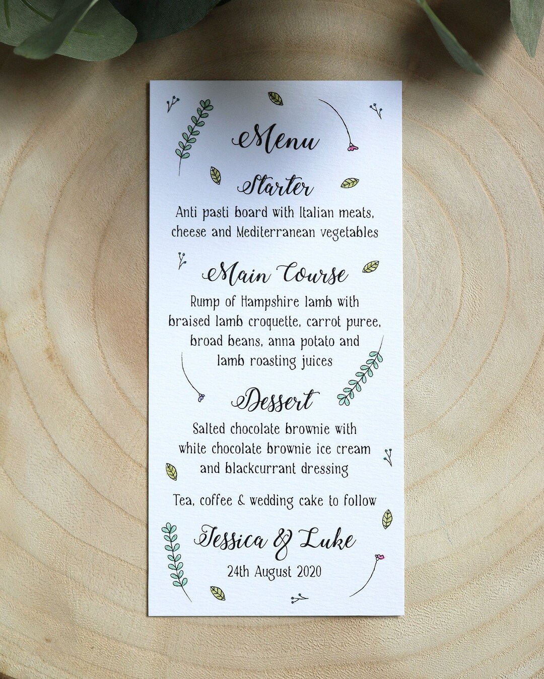 Wedding Menu Card - Rustic, Wildflower Floral, Simple, Botanical ...
