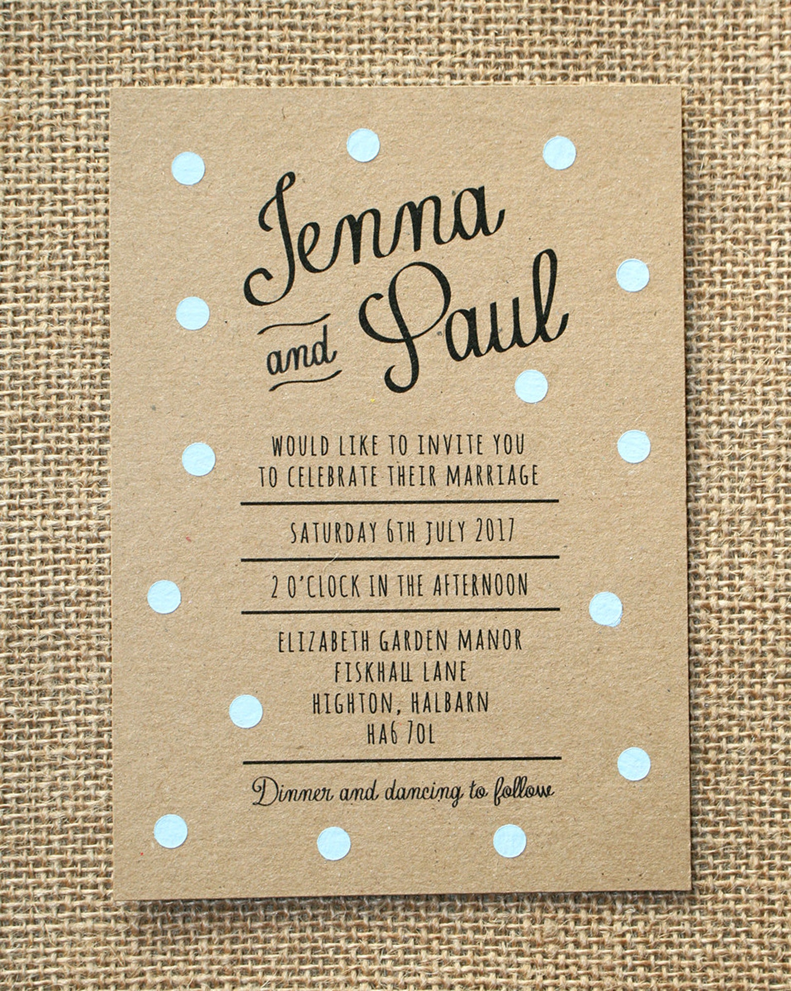 Pastel Blue Polka Dot Wedding Invite Set Rustic Kraft - Etsy