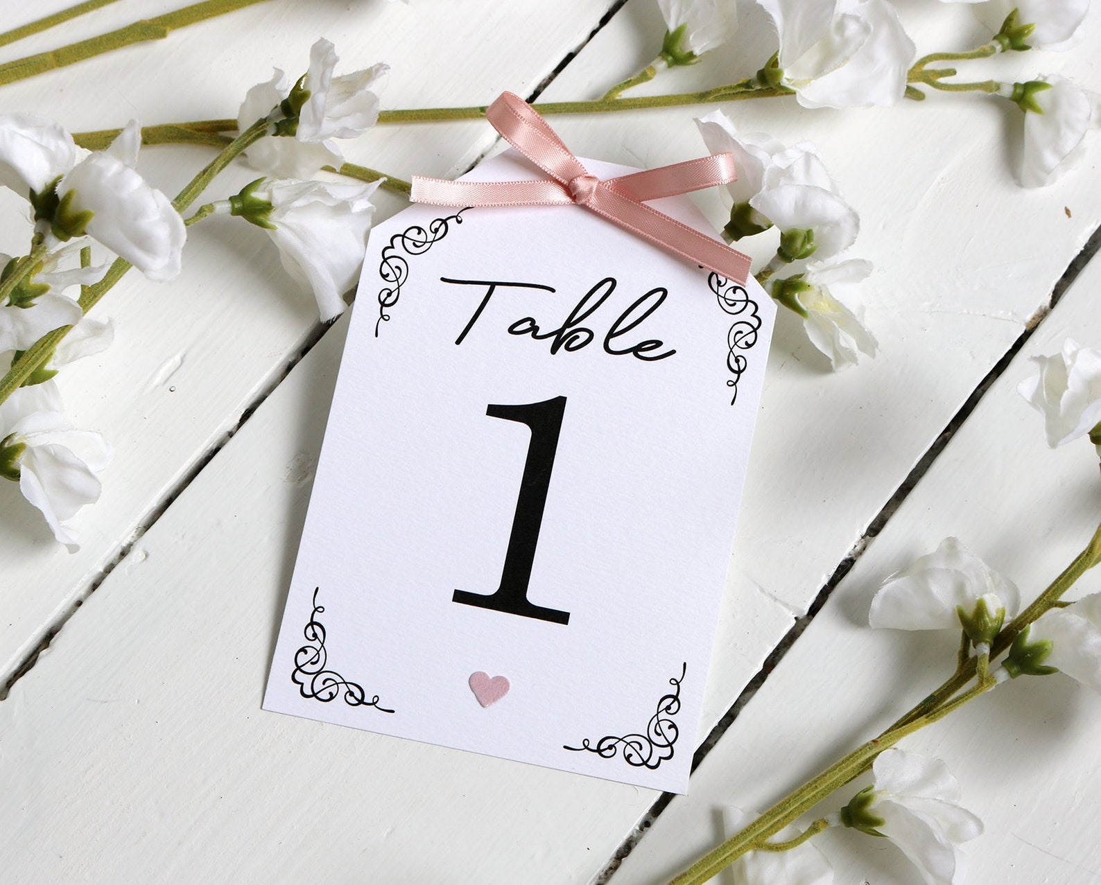 Elegant, Vintage, Rose Pink Ribbon and Heart Table Number - Etsy UK