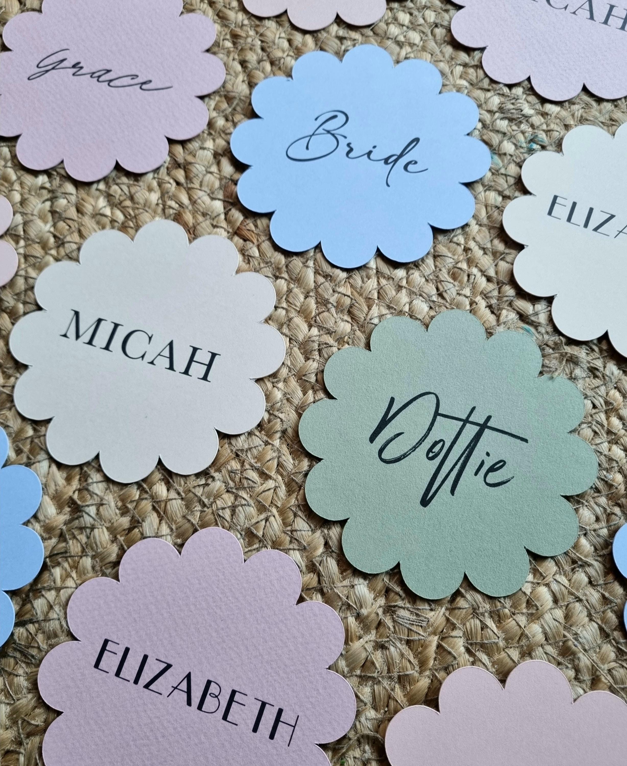 Minimal, Pastel, Neutral, Flower Shaped Place Cards, Place Settings ...