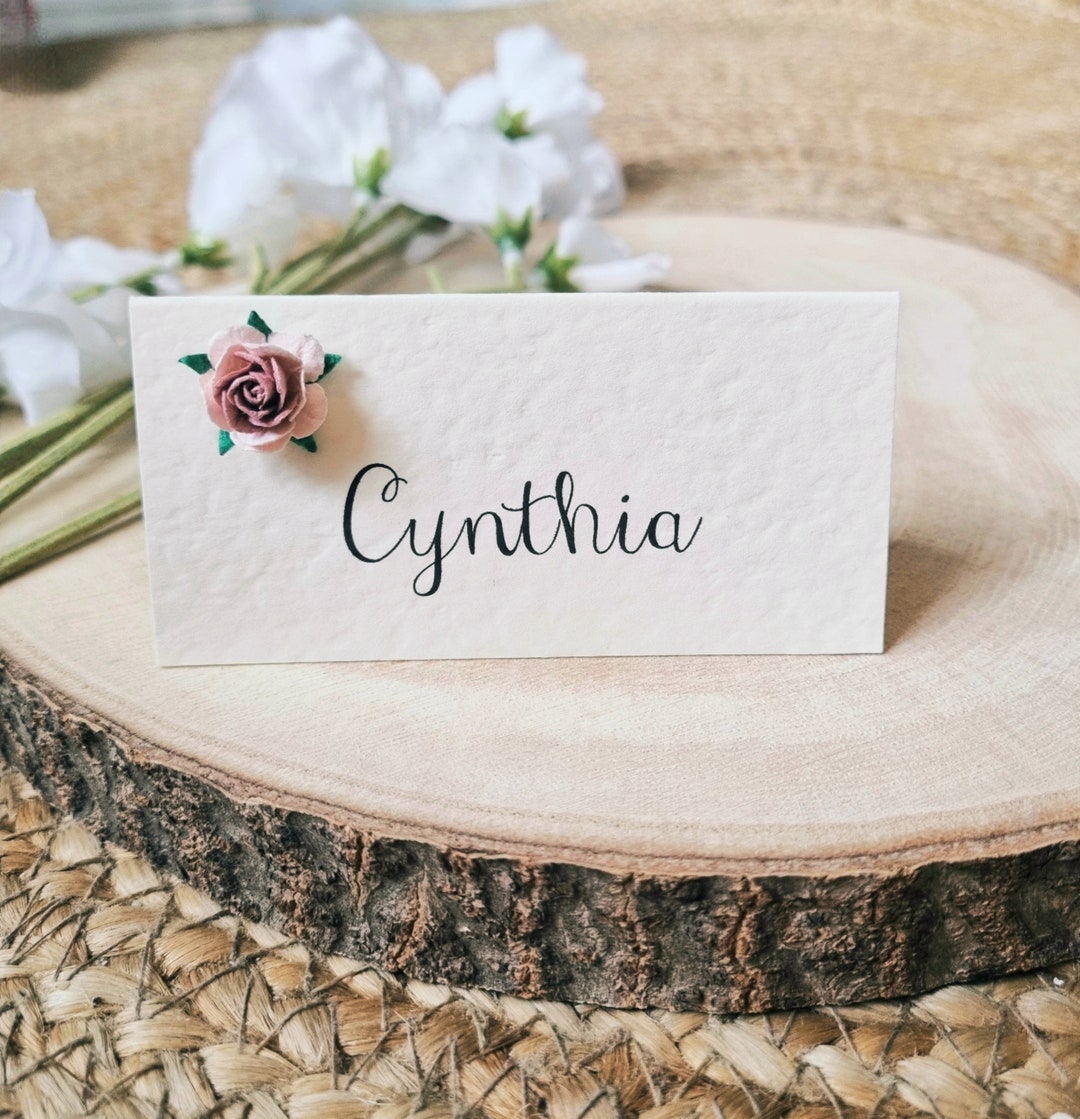 Rustic, Rose Wedding Place Card - Vintage Paper Rose, Pretty Place Card ...