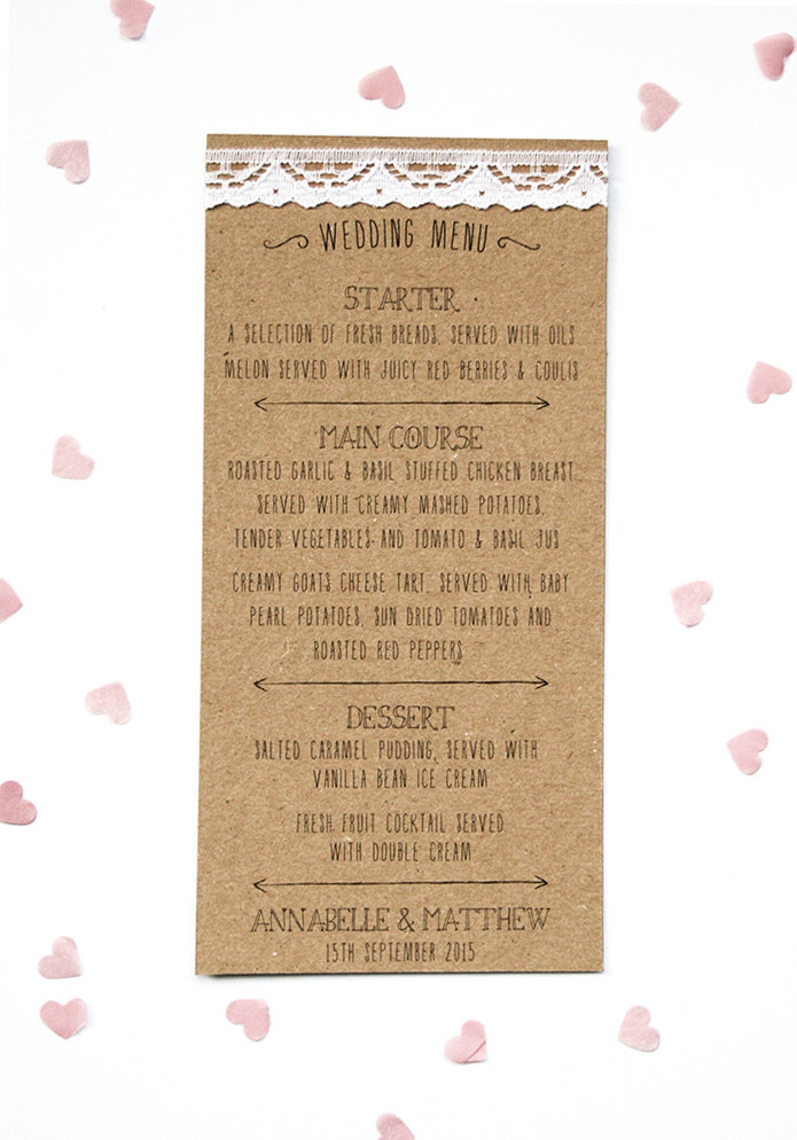 Rustic Kraft Lace and Pearl Wedding Menu Recycled Kraft - Etsy