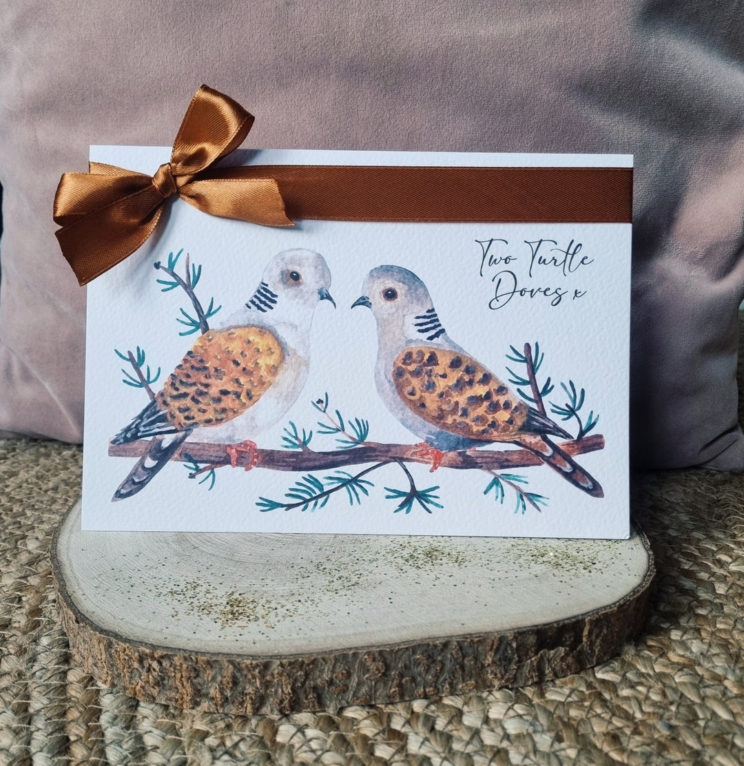 Handmade Christmas Card - Two Turtle Doves Watercolour Chirstmas Card ...