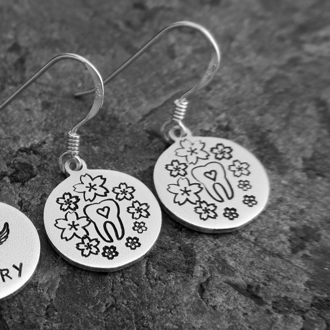 Tooth With Cherry Blossom Hand Stamped Earrings - Etsy