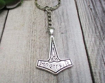 Thor's Hammer Keychain Thor Marvel Glass Cabochon Key - Etsy