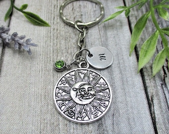 Pewter Sun Moon Face Lunar Solar Celestial Pagan Keychain Key - Etsy