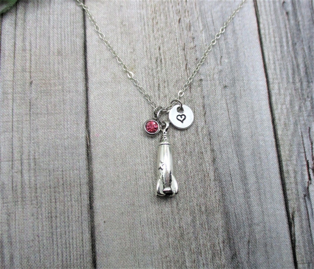 Rocket Necklace Space Necklace W/ Birthstone Personalized Initial ...