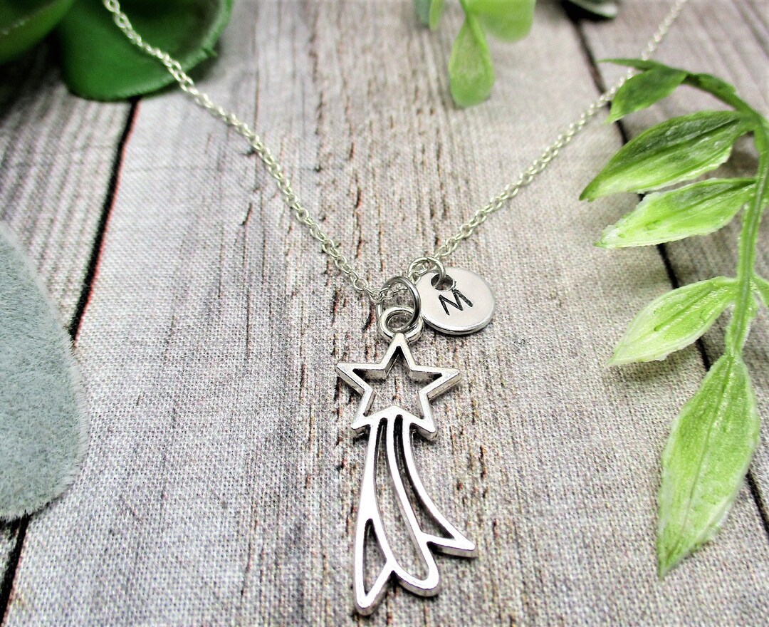 Shooting Star Necklace Personalized Gifts Hand Stamped Letter Initial ...