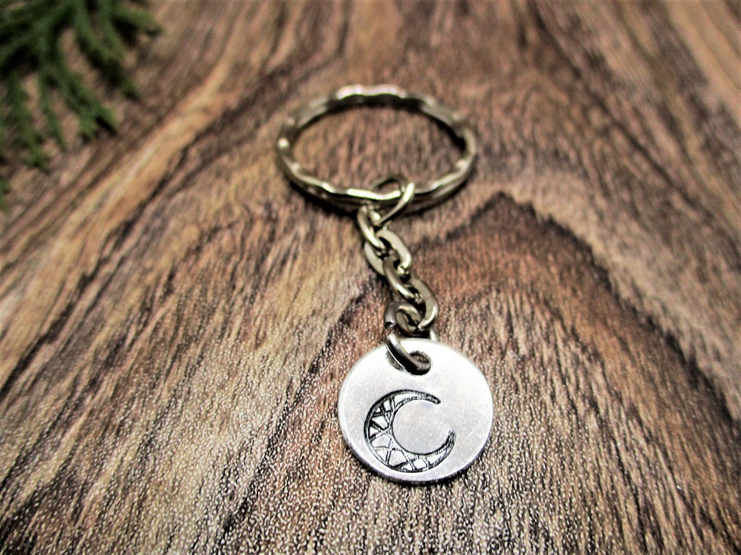 Minimalist Crescent Moon Keychain Hand Stamped Gifts for Her / Him - Etsy