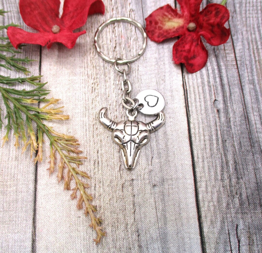 Longhorn Keychain Cow Keychain Personalized Keychain Inital Keychain ...