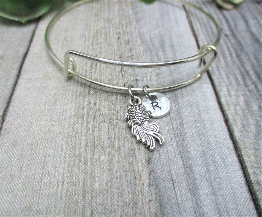 Goldfish Bracelet Personalized Initial Bangle Bracelet Goldfish Jewelry ...