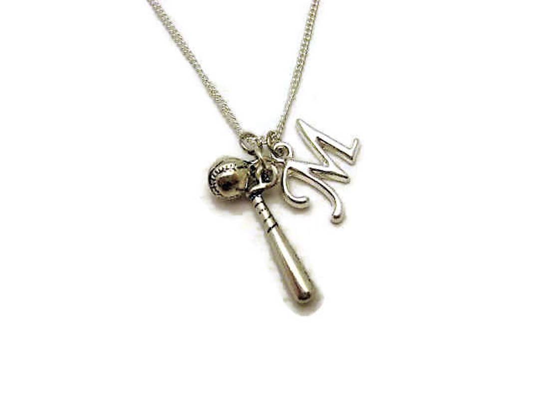 Silver Baseball Necklace, Personalized Sports Necklace, Initial ...