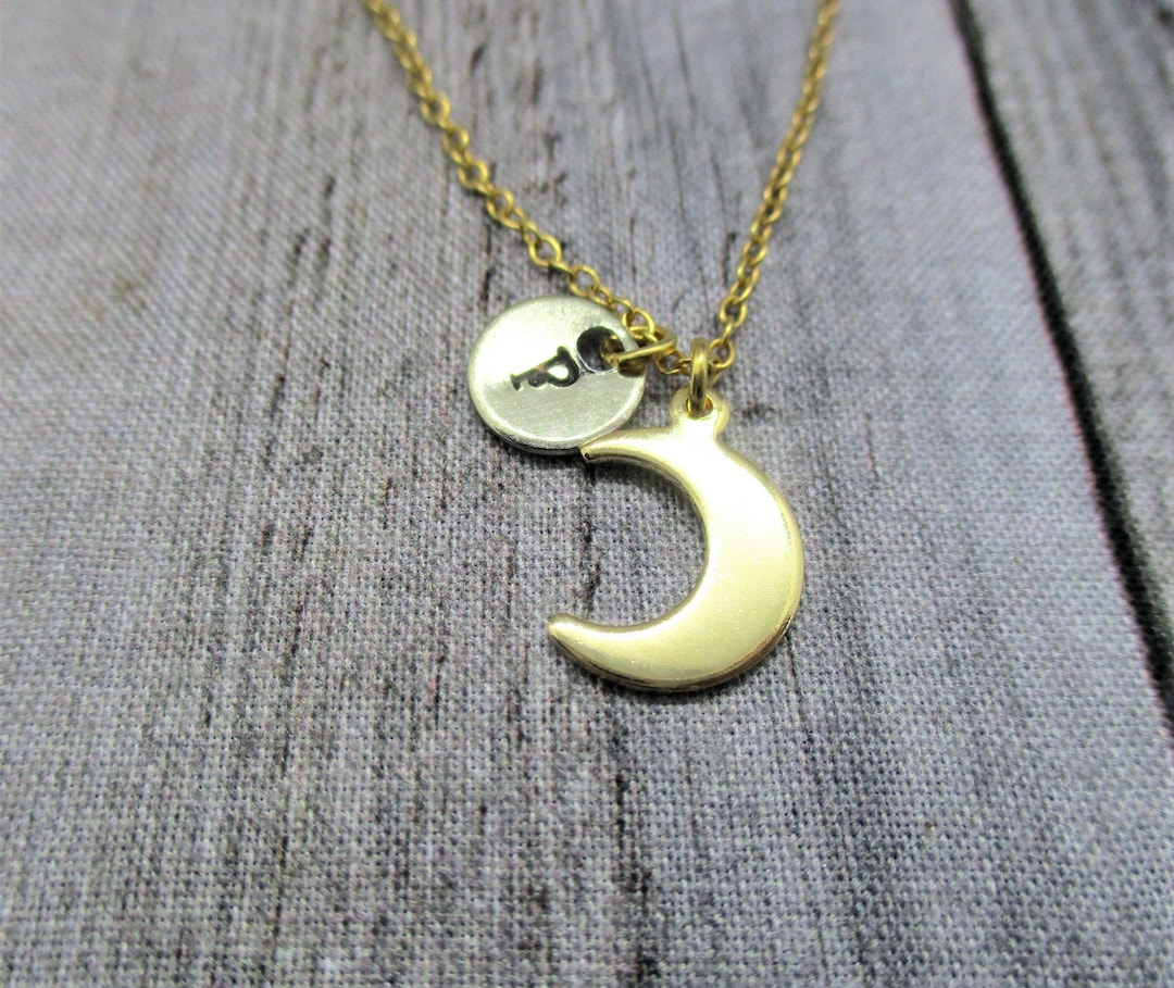 Dainty Gold Moon Collar Personalizado Letra Estampada a Mano Regalo ...