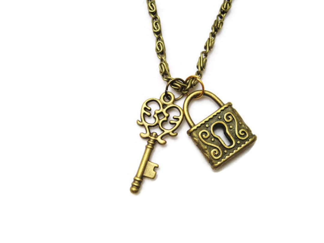 Lock and Key Charm Necklace, Lock and Key Jewelry Gifts for Her/ Him - Etsy