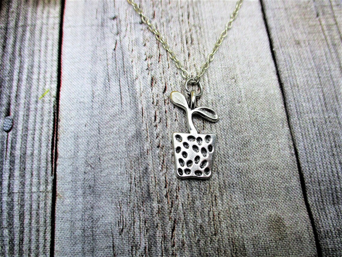 Silver Garden Necklace Gardener Necklace Sprout Jewelry - Etsy