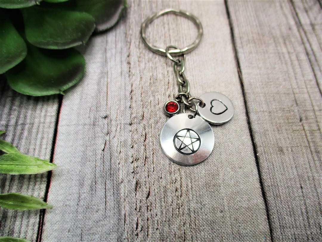 Pentacle Keychain Personalized Handstamped Keychain Gift Custom ...