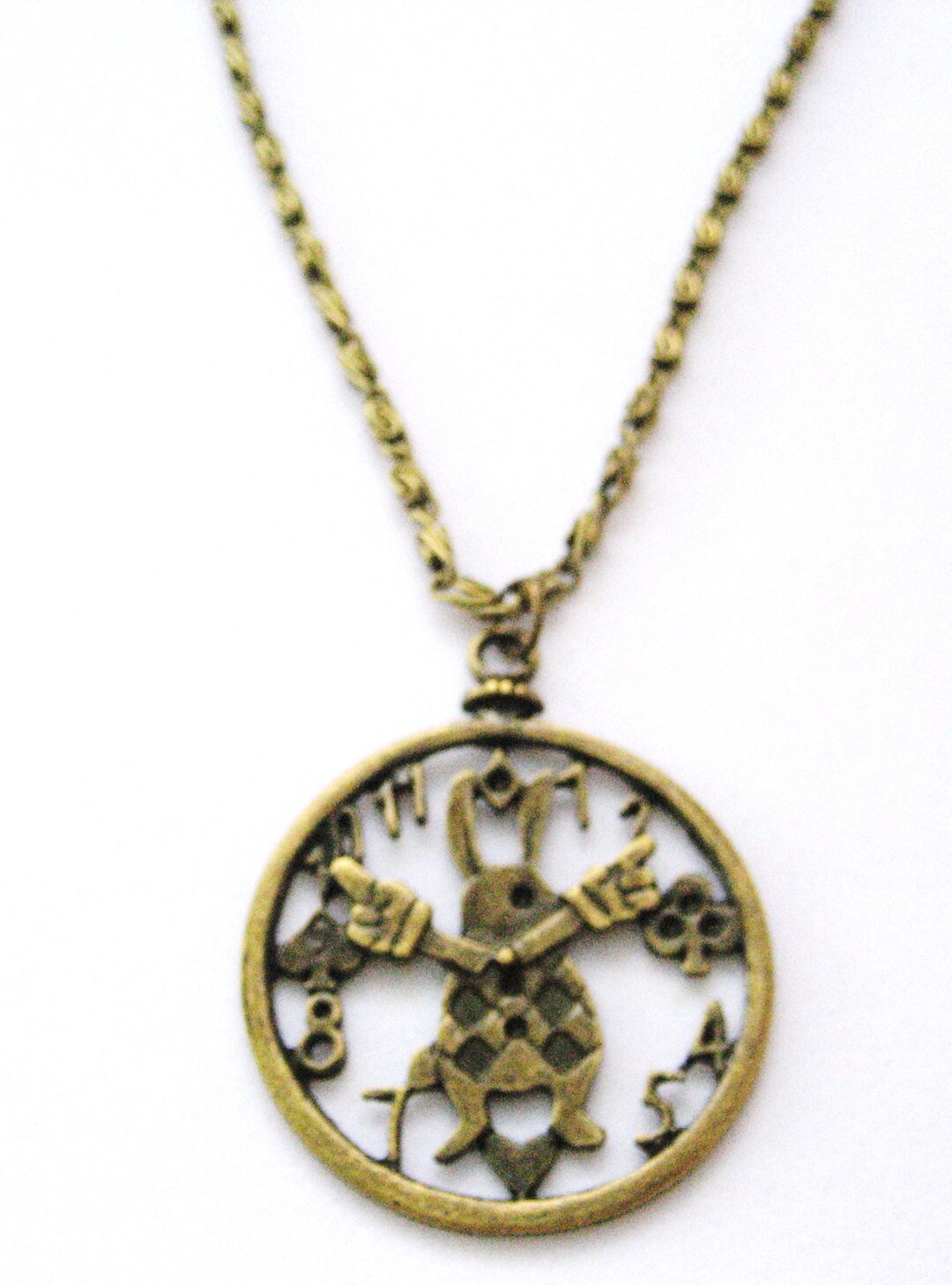 White Rabbit Necklace, Alice in Wonderland Jewlery, Rabbit Clock ...