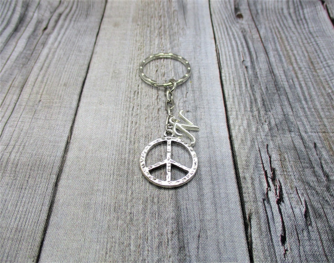 Peace Sign Keychain Initial Keychain Letter Keychain Peace Keychain ...