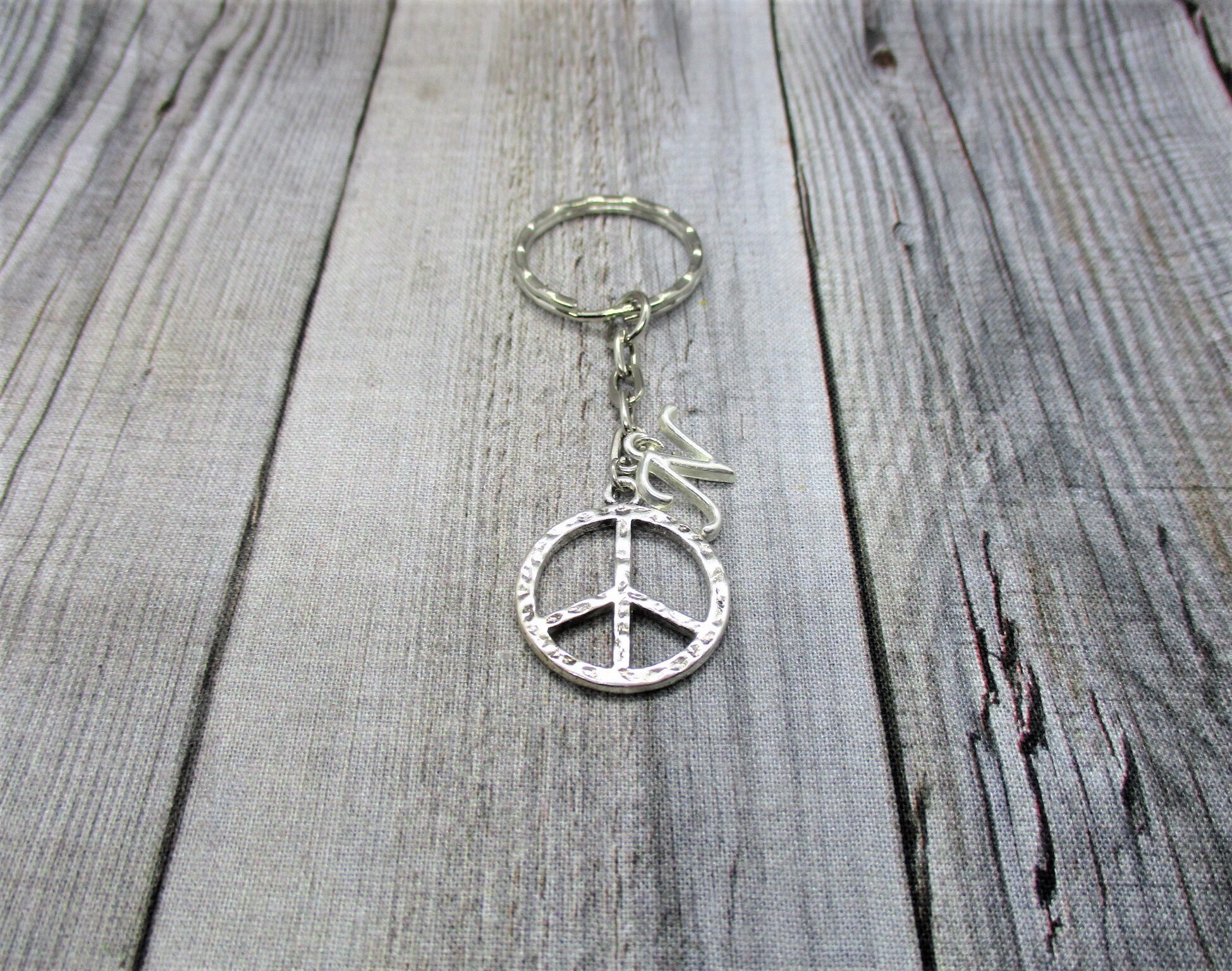 Peace Sign Keychain Initial Keychain Letter Keychain Peace | Etsy