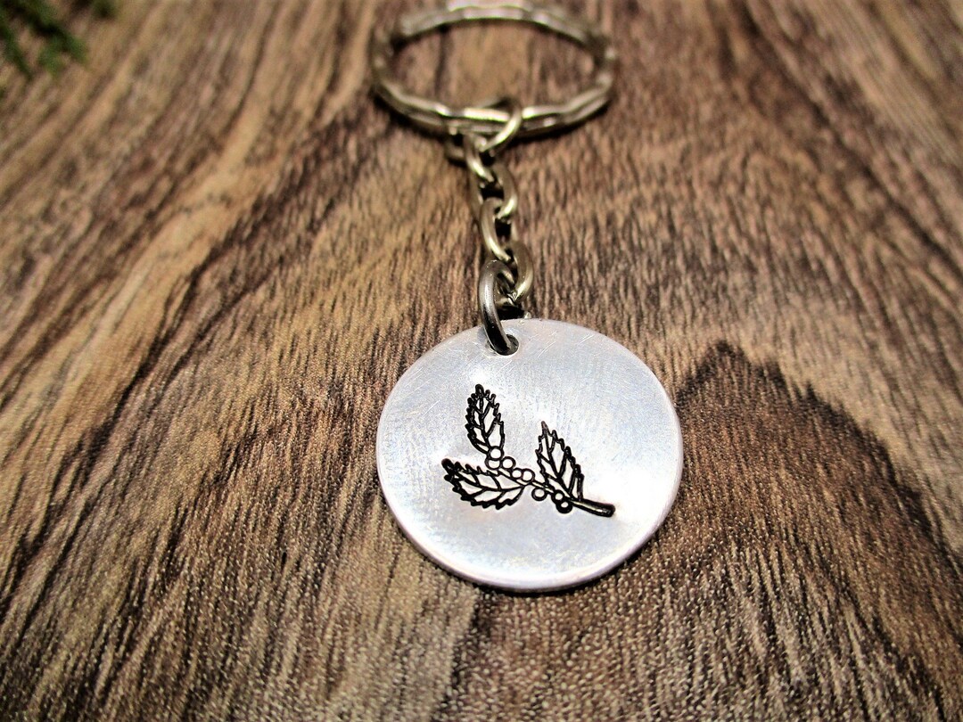 Holly Leaf Keychain Birth Leaf Hand Stamped Celtic Zodiac Keychain ...
