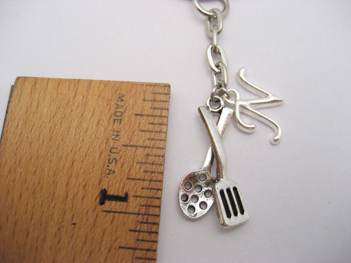 Spatula Keychain Cook Keychain Initial Spoon Keychain Foodie Gifts ...