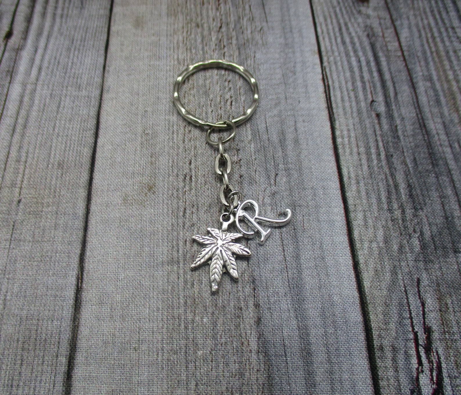 Pot Leaf Keychain With Initial Cannabis Keychain Letter Marijuana ...