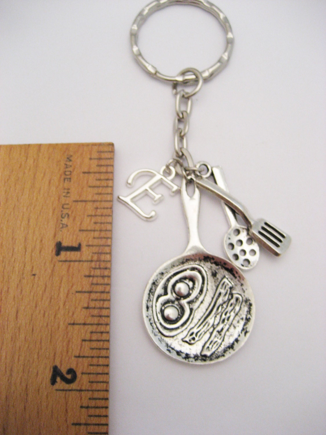 Frying Pan Keychain Bacon and Eggs Keychain Initial Keychain ...
