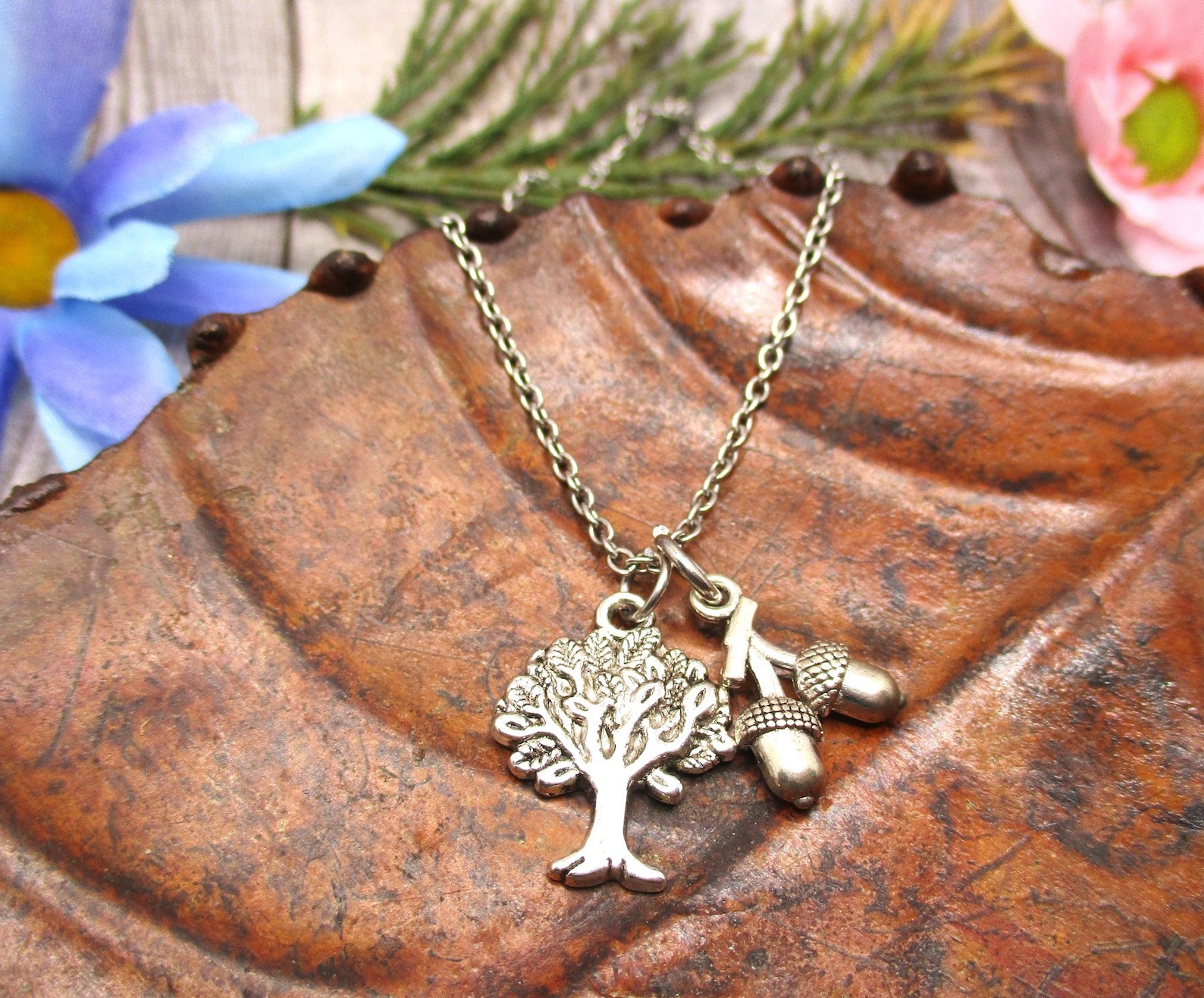 Oak Tree Necklace, Oak Tree Jewelry, Acorn Necklace, Nature Lovers Gift ...