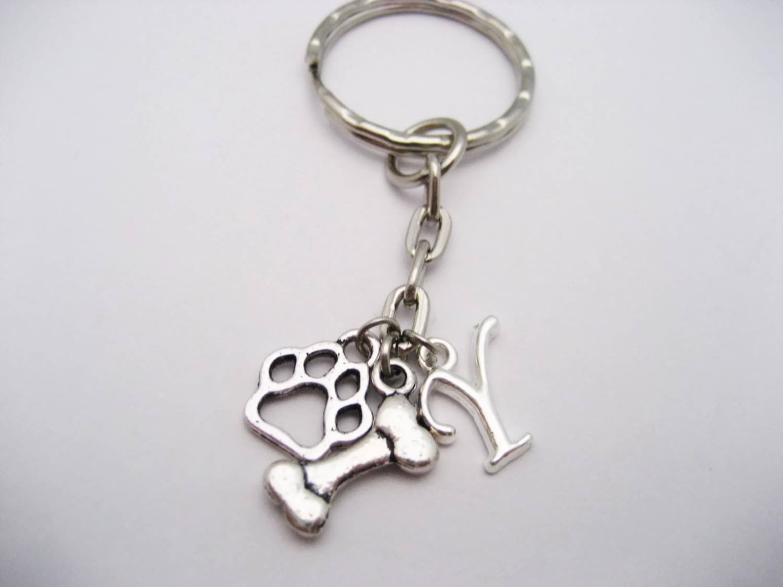 Dog Bone Keychain, Dog Initial Paw Keychain, Dog Lovers Keychain ...