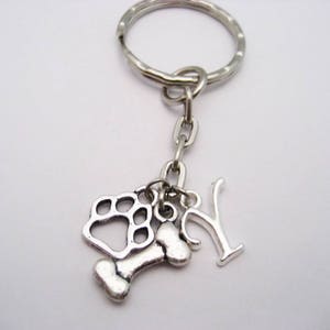 Dog Bone Keychain, Dog Initial Paw Keychain, Dog Lovers Keychain ...