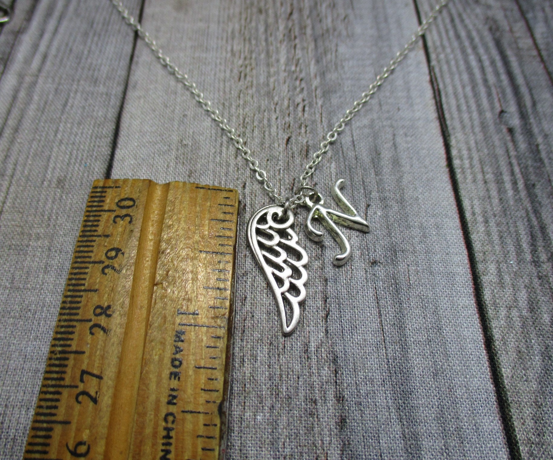 Silver Angel Wing Necklace Personalized Letter Necklace Angel | Etsy