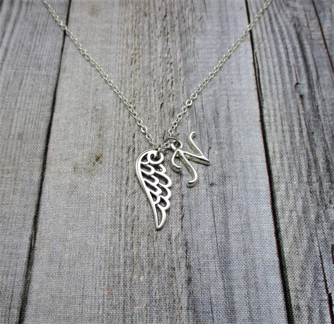 Silver Angel Wing Necklace Personalized Letter Necklace Angel Wing ...