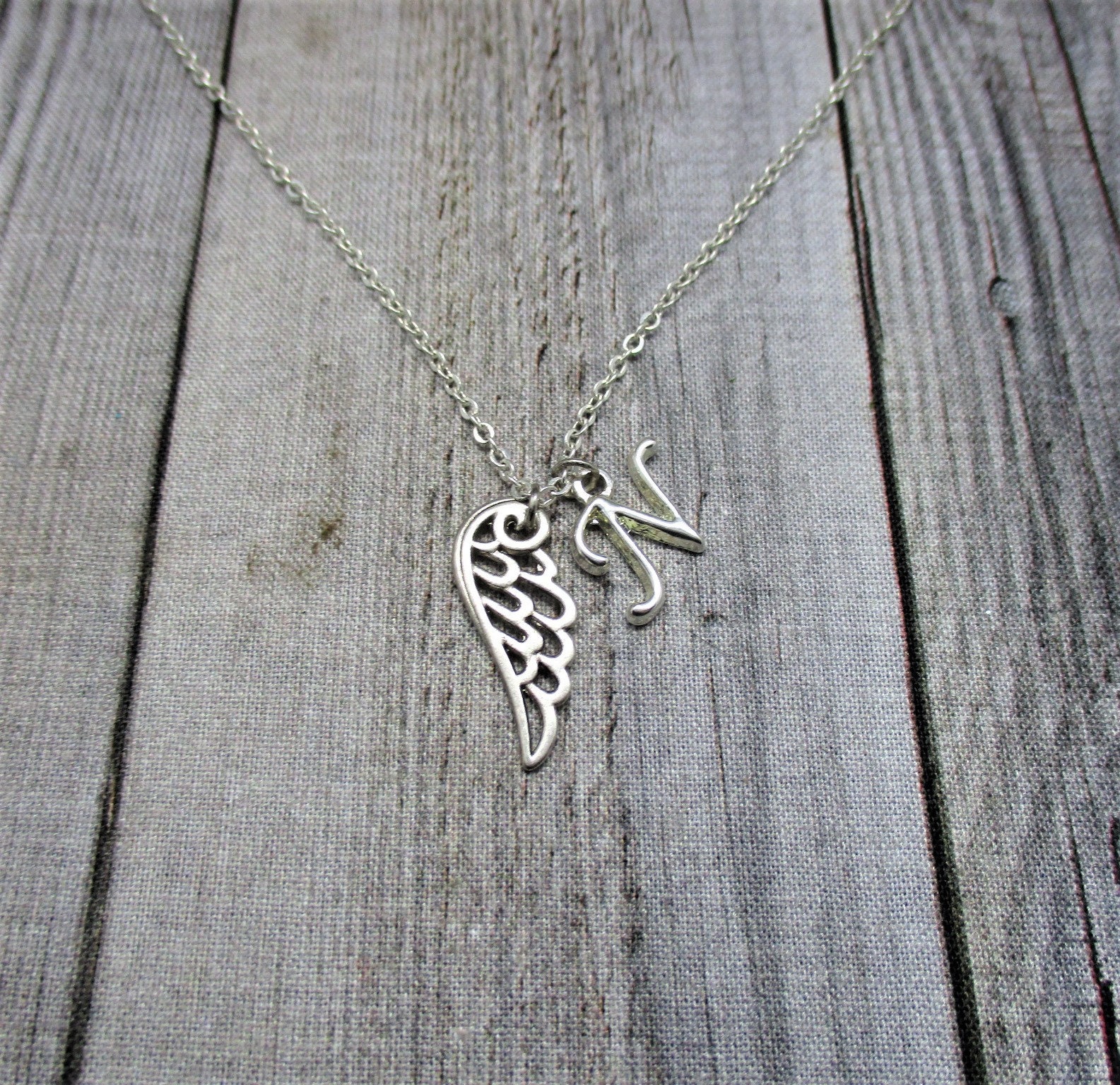 Silver Angel Wing Necklace Personalized Letter Necklace Angel | Etsy