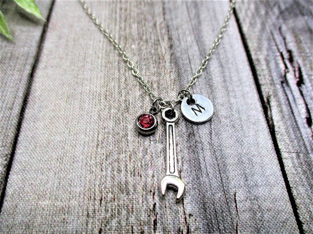 Wrench Necklace W/ Birthstone Personalized Gifts Initial Wrench Jewelry ...