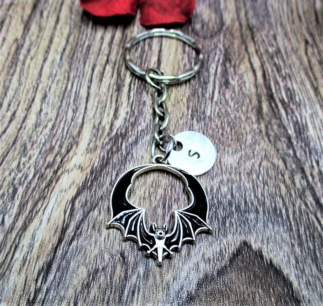 Black Bat Keychain Bat Personalized Gifts for Him / Her Inital Key Ring ...