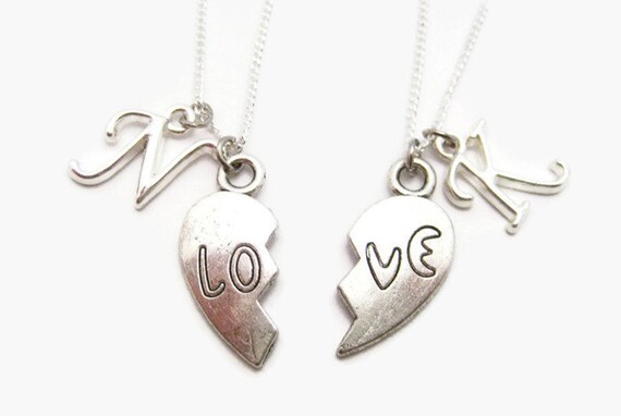 Love Necklace Set Split Heart Necklace Personalized Set Best | Etsy