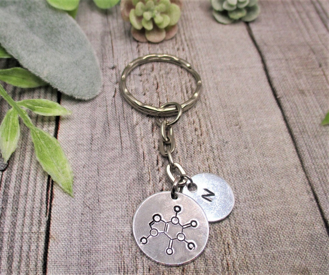 Caffeine Molecule Keychain Personalized Gifts for Her/ Him Inital ...