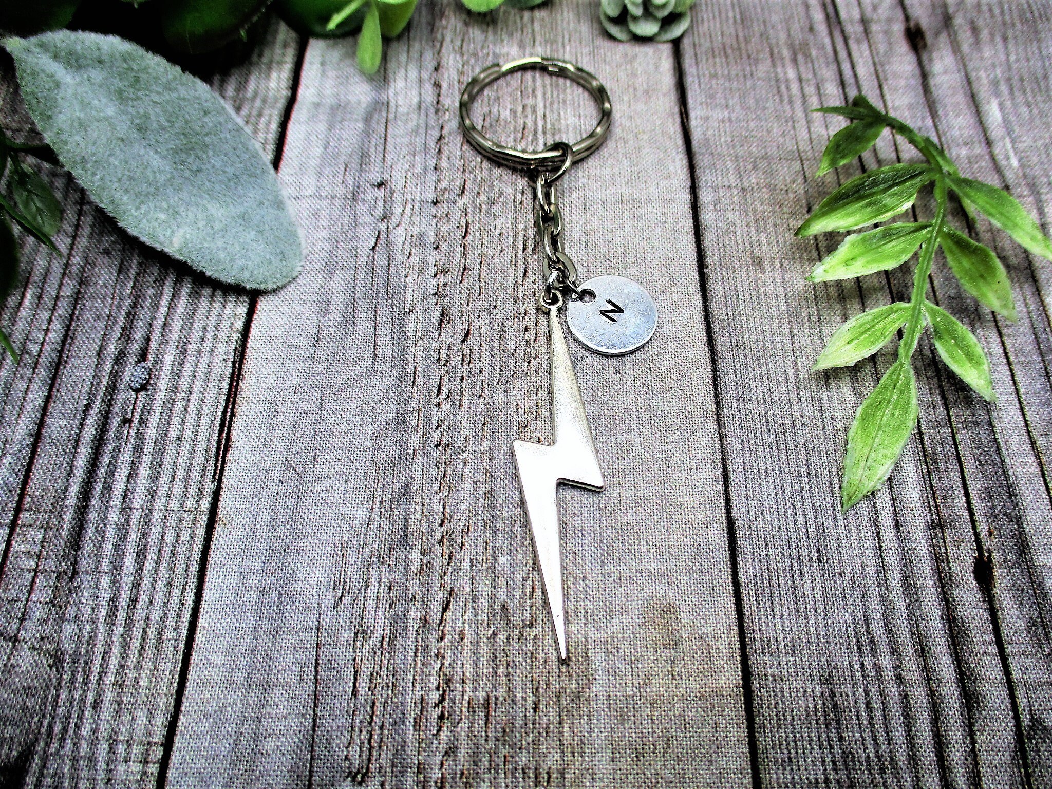 Lightning Bolt Keychain Personalized Gifts Handstamped | Etsy