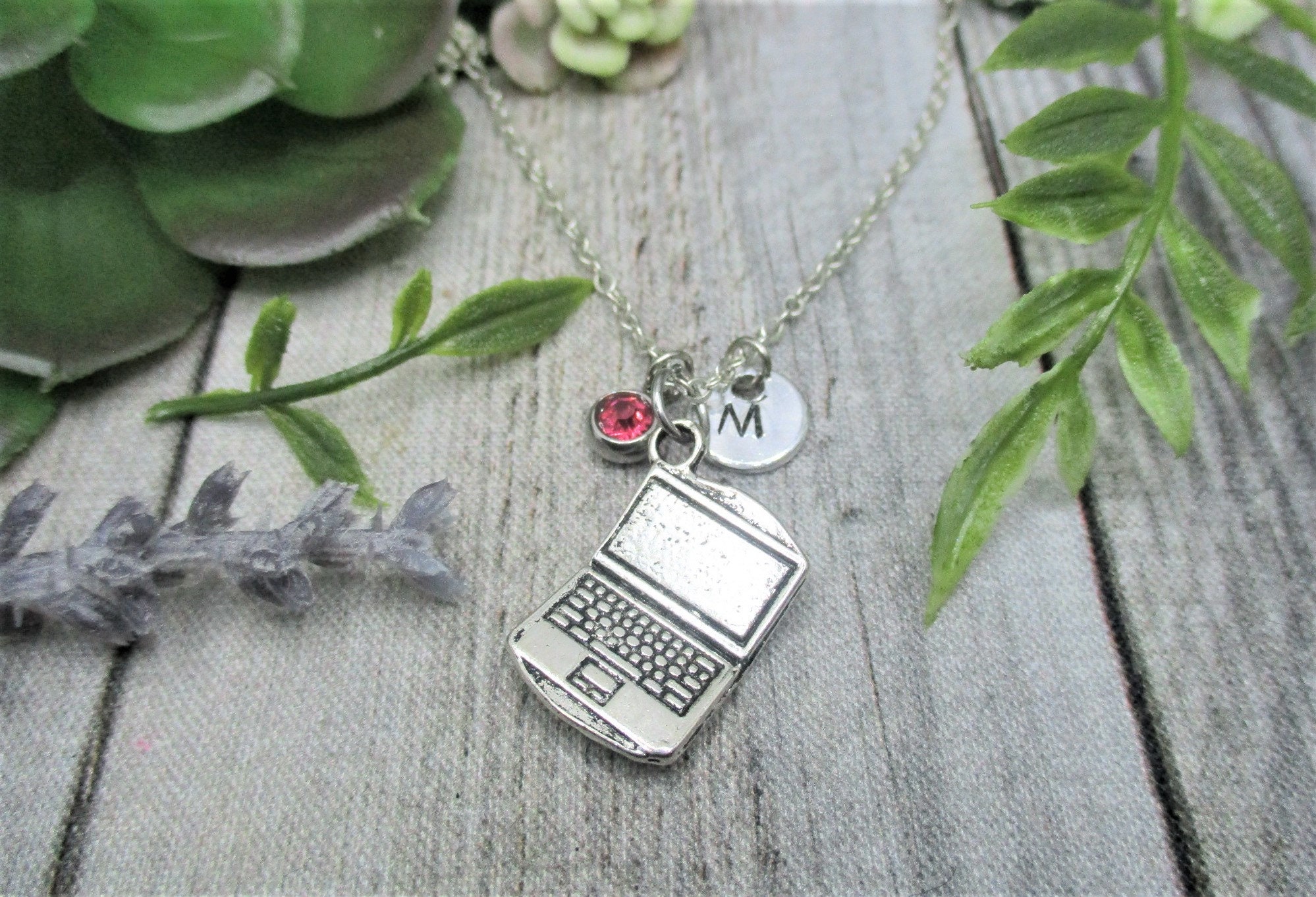 Laptop Necklace Laptop Jewelry W/ Birthstone Initial Necklace | Etsy