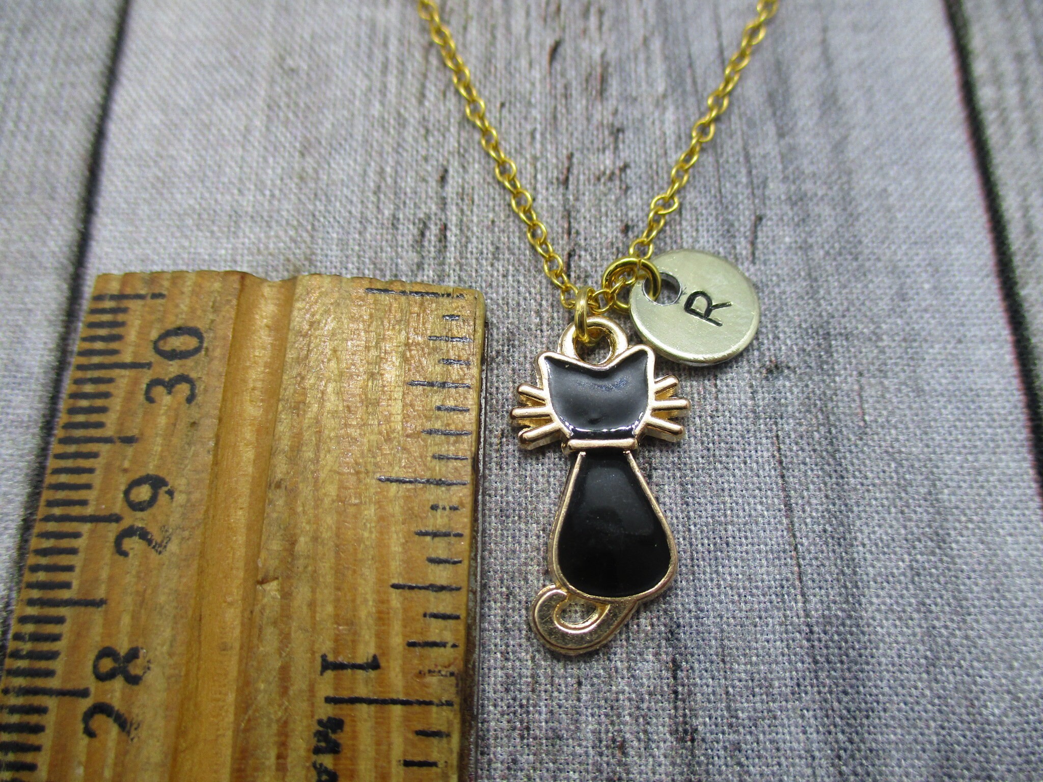 Gold Cat Necklace Customized Hand Stamped Letter Initial Cat | Etsy
