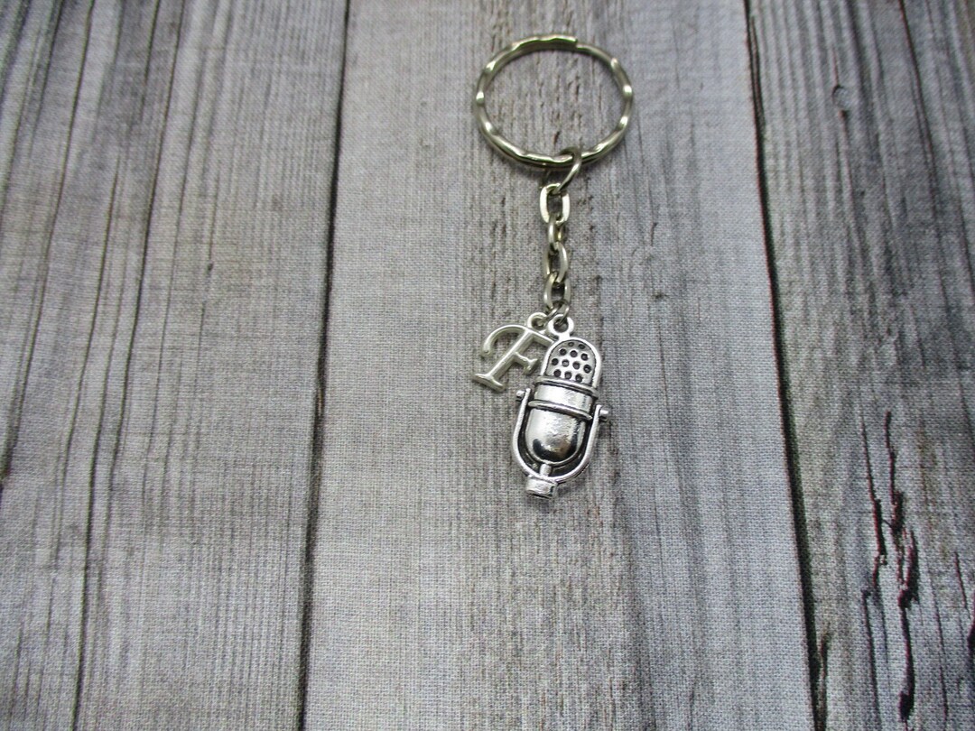 Microphone Keychain Radio Keychain Initial Singer Keychain - Etsy