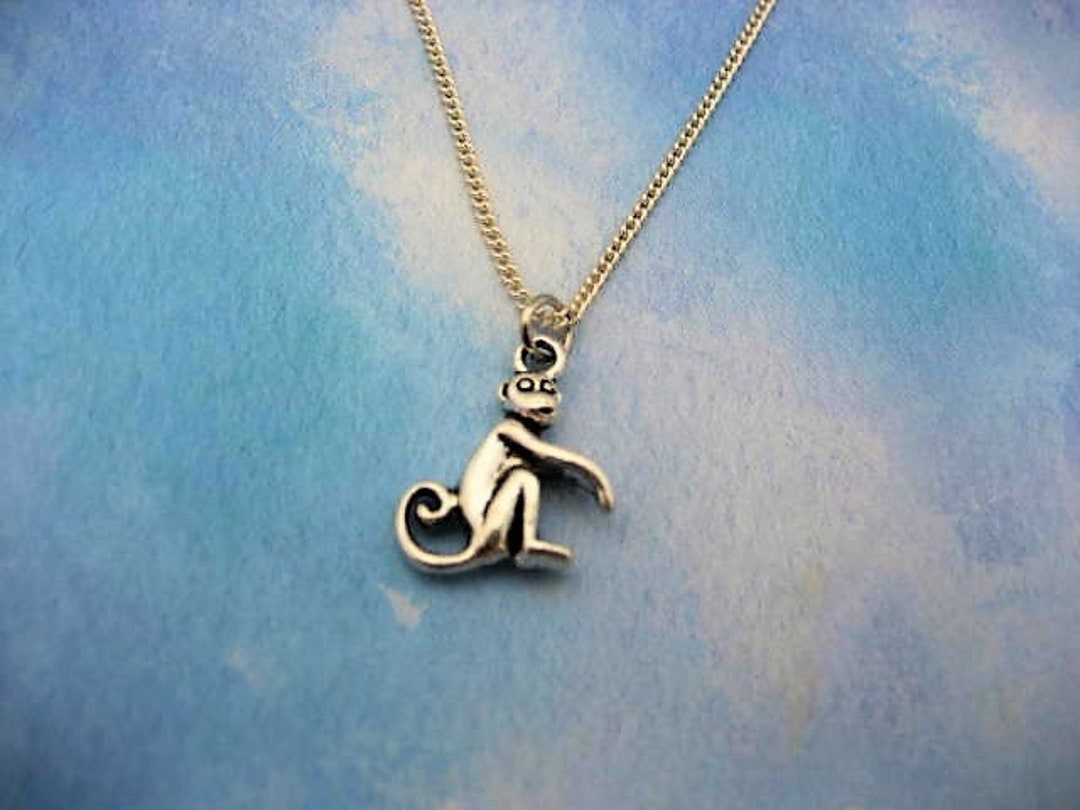 Silver Monkey Necklace, Animal Necklace, Zoo Necklace, Dainty Monkey ...