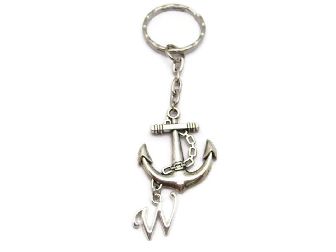 Anchor Keychain Nautical Keychain Letter Keychain Nautical Gift Initial ...