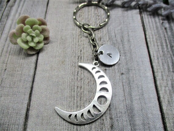 Moon Phase Keychain Half Moon Keychain Personalized | Etsy