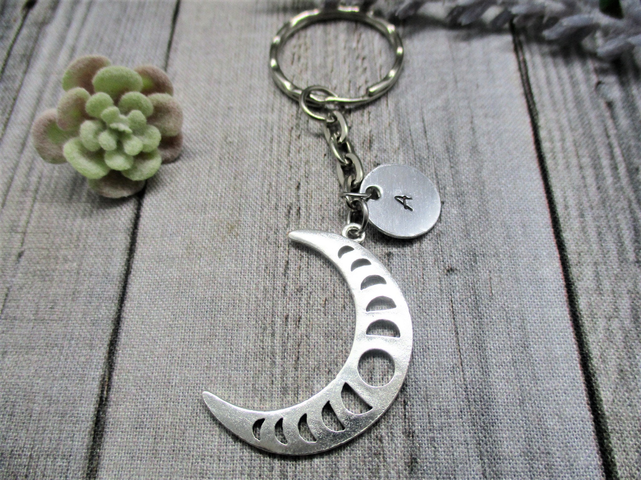 Moon Phase Keychain Half Moon Keychain Personalized | Etsy