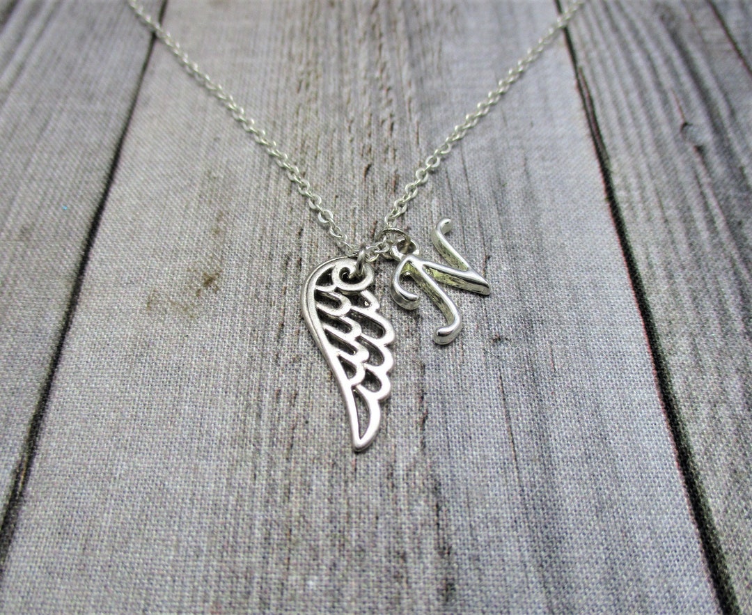 Silver Angel Wing Necklace Personalized Letter Necklace Angel Wing ...