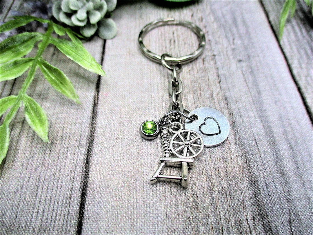 Spinning Wheel Keychain Personalized Gifts Birthstone Keychain Yarn ...