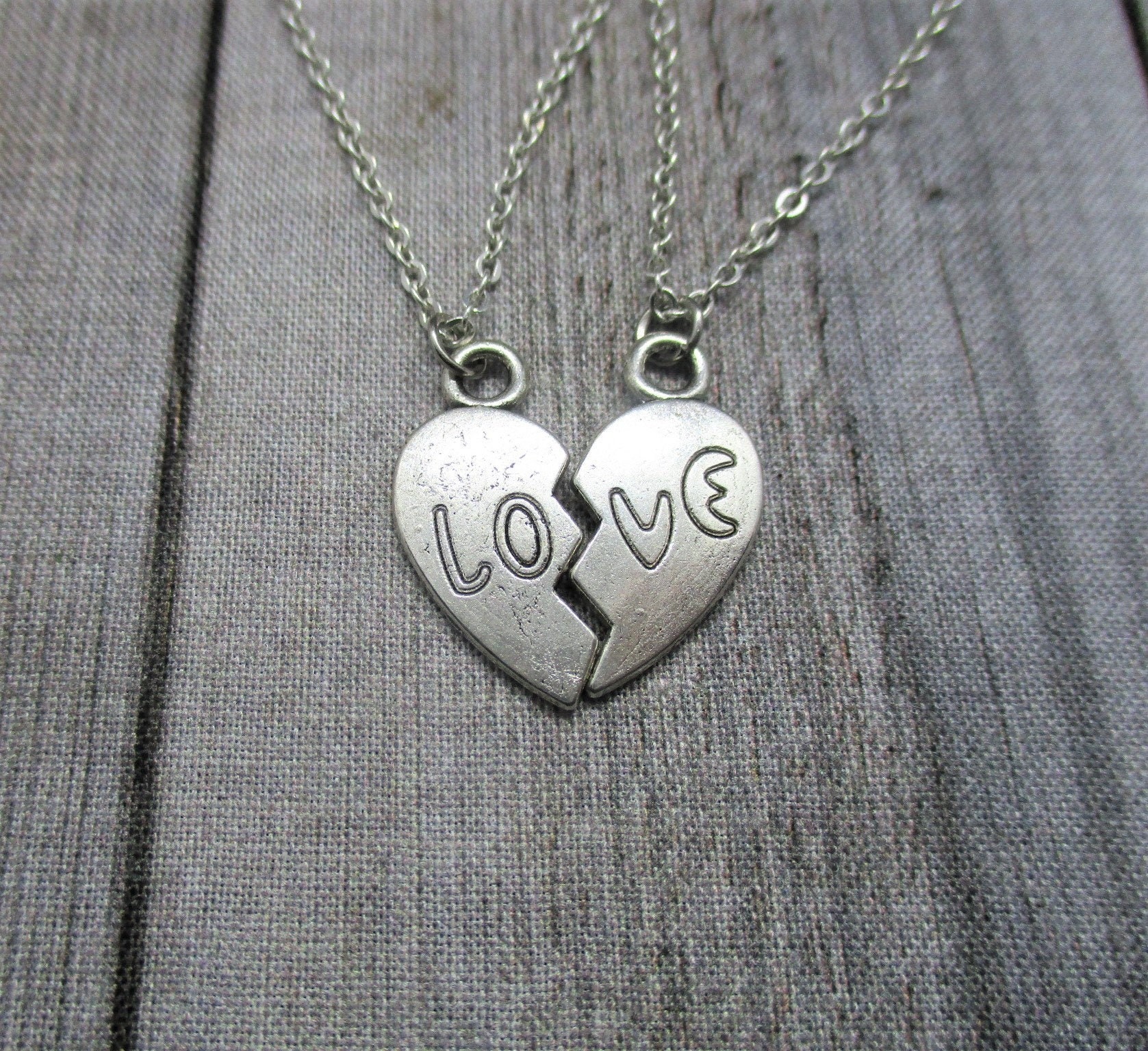 Love Necklace Set Split Heart Necklace Set Best Friends | Etsy