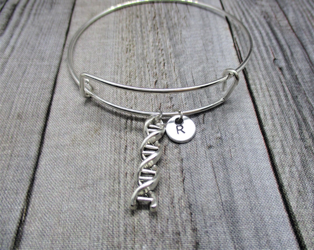 Dna Charm Bracelet Biology Bracelet Hand Stamped Initial Bangle ...